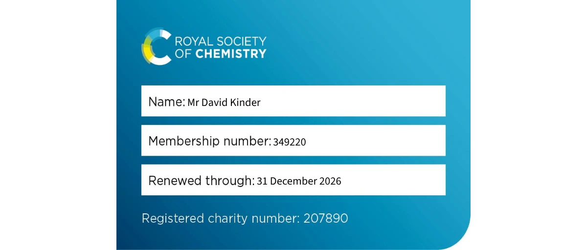 Check out Mr David Kinder's Member of the Royal Society of Chemistry ...