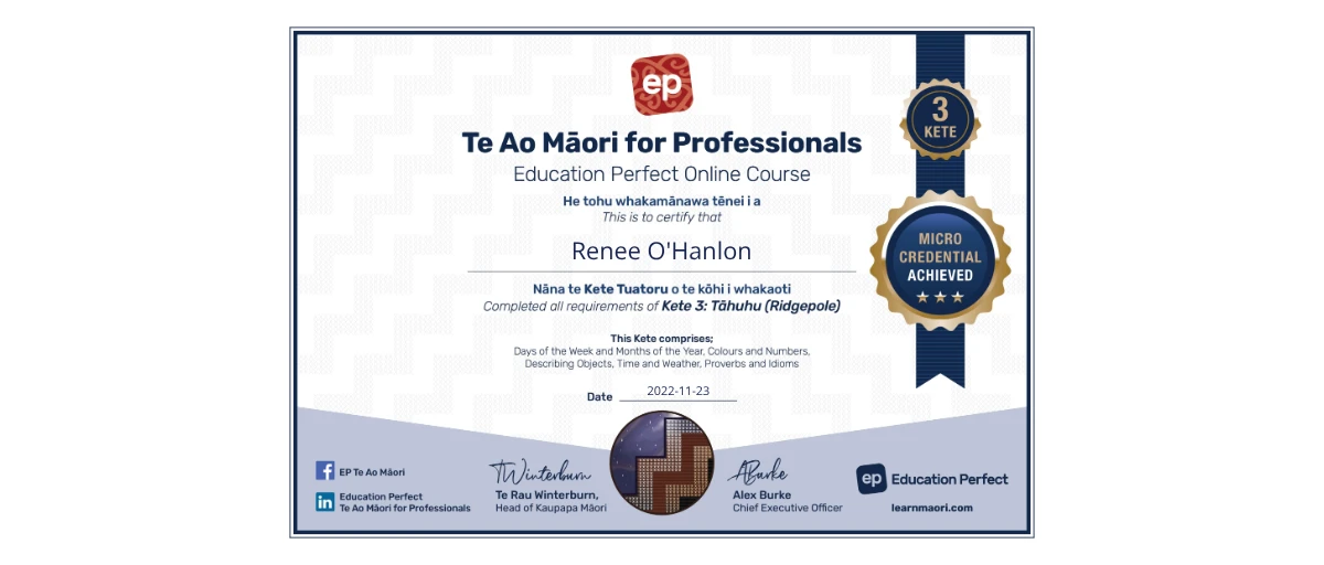 Check out Renee O'Hanlon's Te Ao Māori Kete 3 credential issued by ...