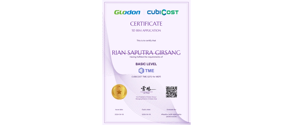 Check out RIAN SAPUTRA GIRSANG's ID-TME-BASIC-PERSONAL credential issued by GLODON COMPANY ...